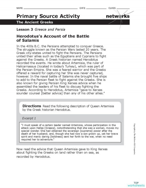 Primary Source Activity The Ancient Greeks. Interactive worksheet ...