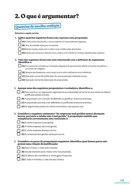 O que é argumentar. Ficha interativa | TopWorksheets