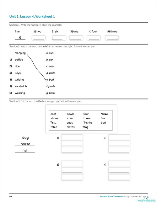 Rosetta Stone Unit 1 Lesson 4 Workbook. Interactive worksheet ...