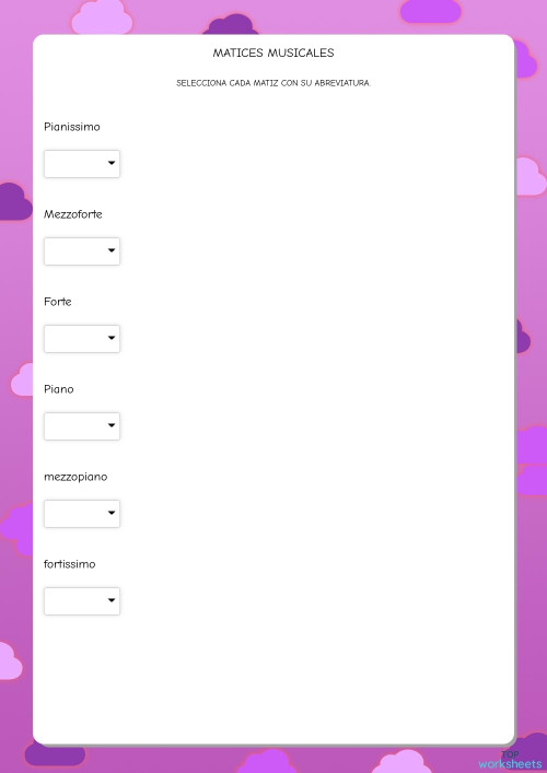 MATICES MUSICALES. Ficha interactiva | TopWorksheets