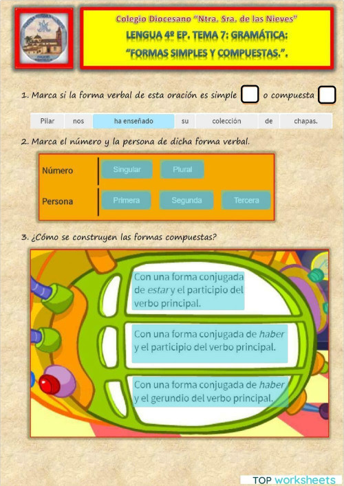 Formas simples y formas compuestas del verbo.. Ficha interactiva ...