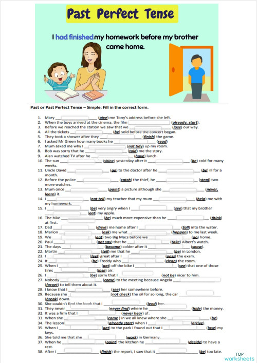 PAST SIMPLE - PAST PERFECT 01. Interactive worksheet | TopWorksheets