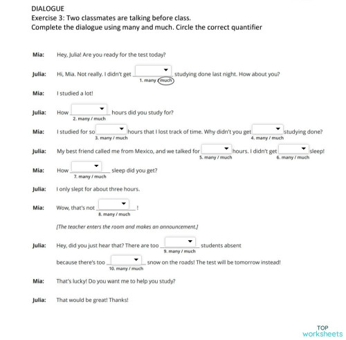 Conversation about much and many. Interactive worksheet | TopWorksheets