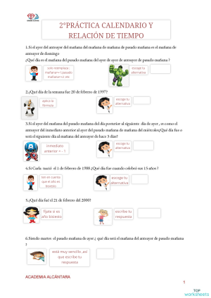 2°práctica calendario . Ficha interactiva | TopWorksheets