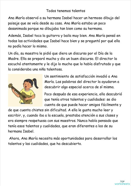 Lectura - 4to grado. Ficha interactiva | TopWorksheets