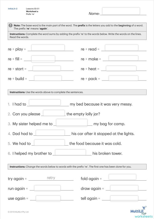 Lessons 50-51 Prefix re. Interactive worksheet | TopWorksheets