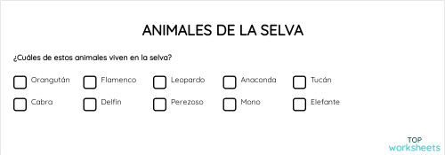 ANIMALES DE LA SELVA. Ficha interactiva | TopWorksheets
