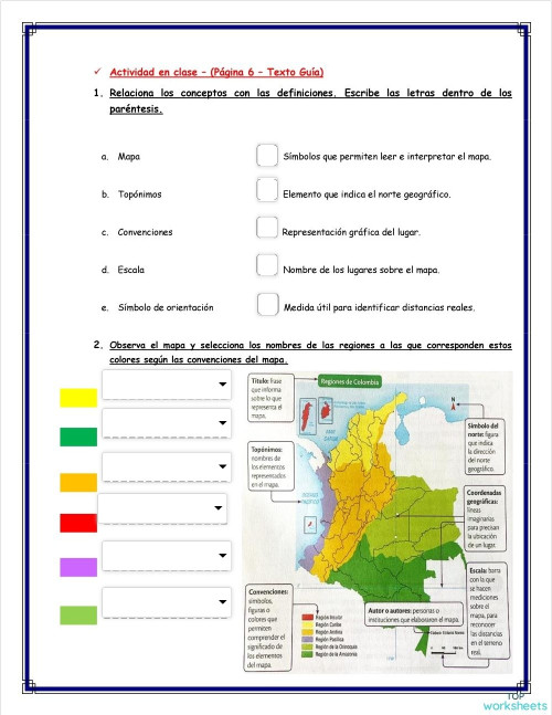 El mapa y sus elementos. Ficha interactiva | TopWorksheets