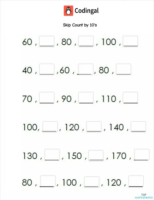 M_G02M02L09_WC02_Skip count by 10s. Interactive worksheet | TopWorksheets