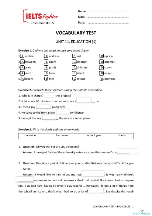 Basic Minitest Interactive Worksheet Topworksheets