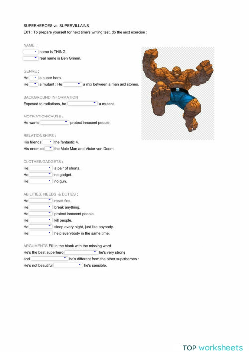 Superheroes vs supervillains ex1. Interactive worksheet | TopWorksheets