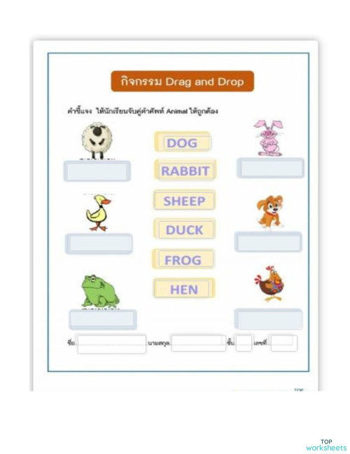 No 11 WT Drag&drop 2 ใบงานเชิงโต้ตอบ | TopWorksheets