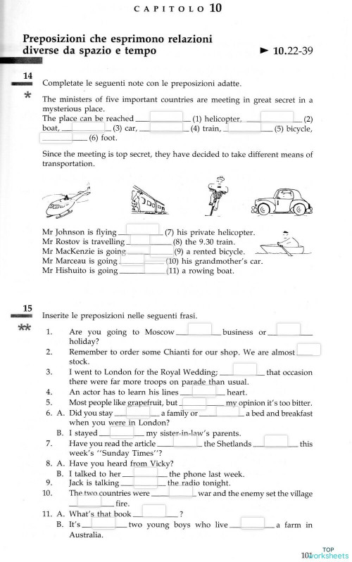 altri tipi di preposizioni. Interactive worksheet | TopWorksheets
