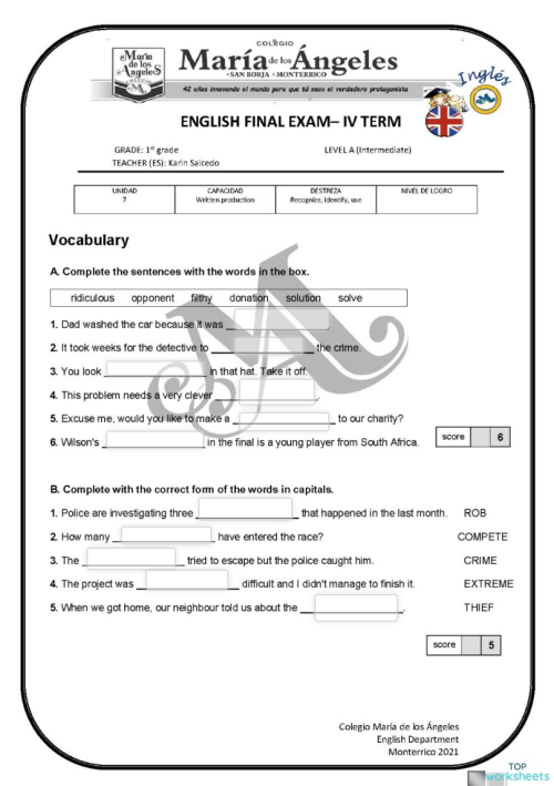 final exam pre-intermediate vocabulary_1. Interactive worksheet ...