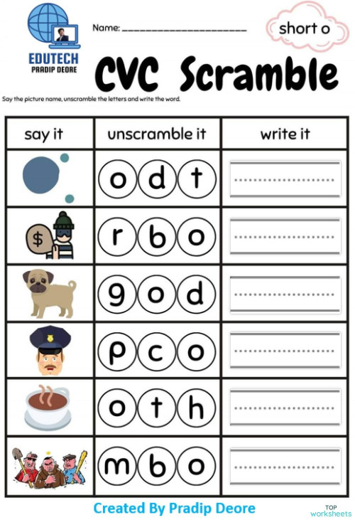 Unscramble the letters with o. Interactive worksheet | TopWorksheets