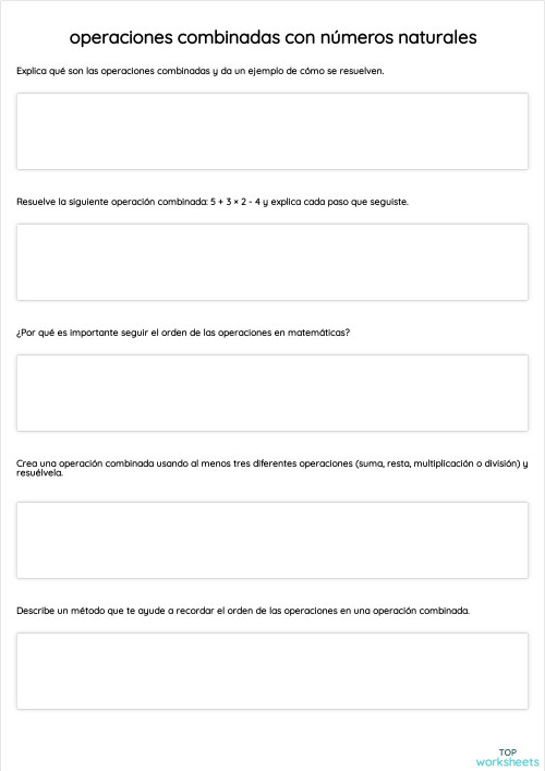 operaciones combinadas con números naturales. Ficha interactiva | TopWorksheets