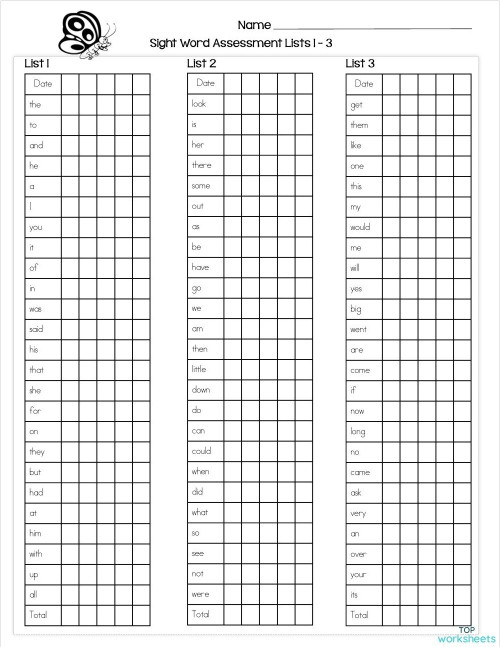 DOLCH Sight Words Records Log. Interactive worksheet | TopWorksheets