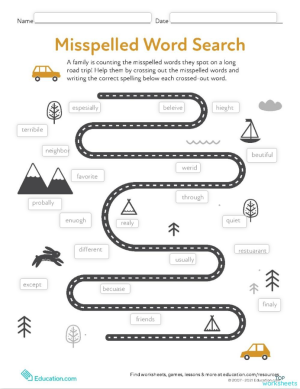 Misspelled words. Interactive worksheet | TopWorksheets