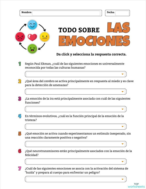 TODO SOBRE LAS EMOCIONES. Ficha interactiva | TopWorksheets