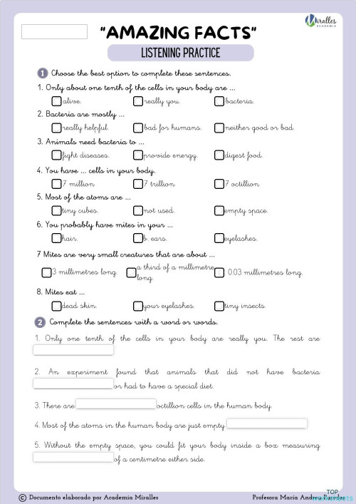 Listening - Amazing facts. Interactive worksheet | TopWorksheets