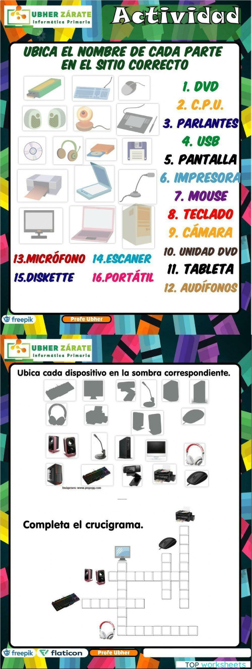 Partes del computador. Ficha interactiva | TopWorksheets