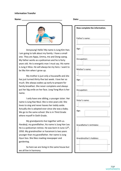 Week 15 Information Transfer Task. Interactive worksheet | TopWorksheets