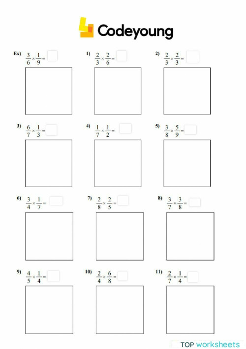 Multiplication of Fractions Concept HW. Interactive worksheet ...