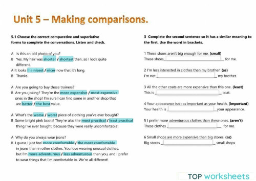 Comparatives Interactive Worksheet Topworksheets