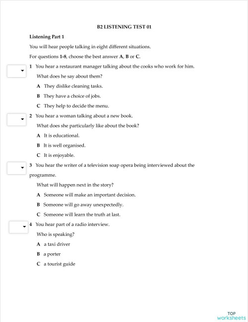 Listening exam - A2 Flyers Vol 2. Interactive worksheet | TopWorksheets