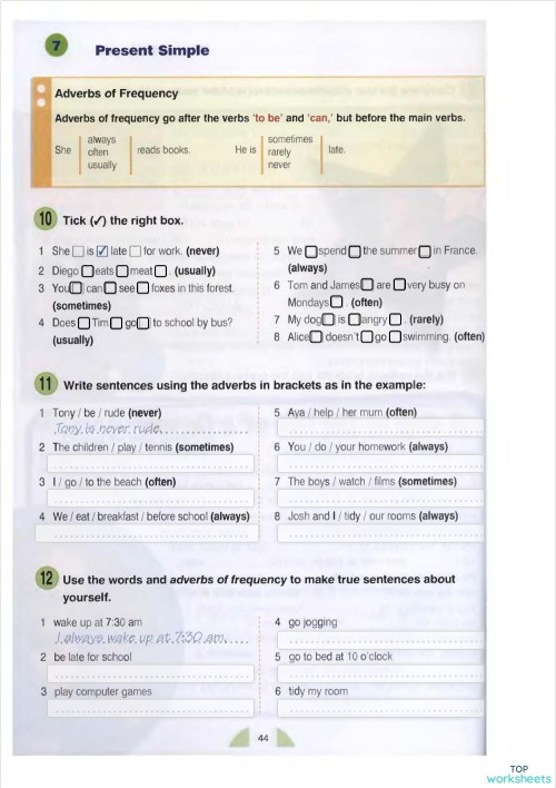 Present Simple - Adverbs of frequency. Interactive worksheet ...