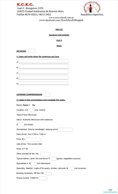 Mock Test Unit 9 PRE FCE. Interactive worksheet | TopWorksheets