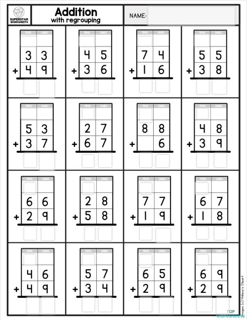 Addition with Regrouping. Interactive worksheet | TopWorksheets