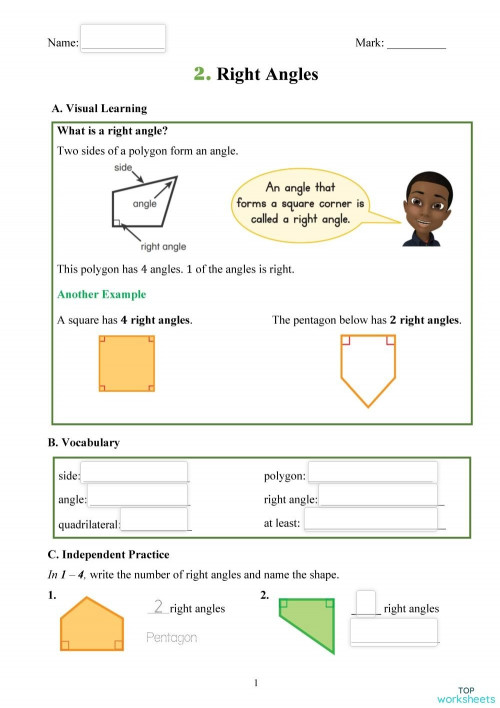 2. Right angles. Interactive worksheet | TopWorksheets