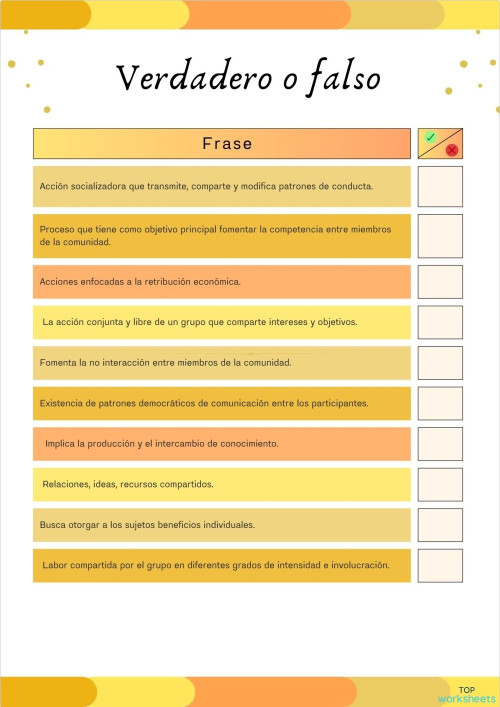 Verdadero o falso. Ficha interactiva | TopWorksheets