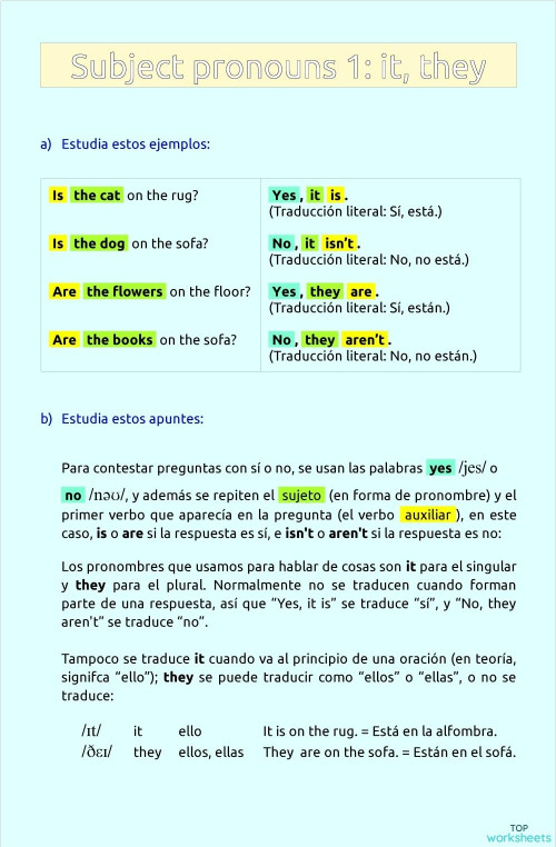 Subject pronouns: interactive worksheets and online exercises ...