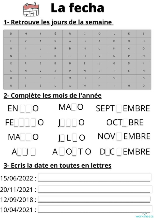 REPASAR LA FECHA. Ficha interactiva | TopWorksheets
