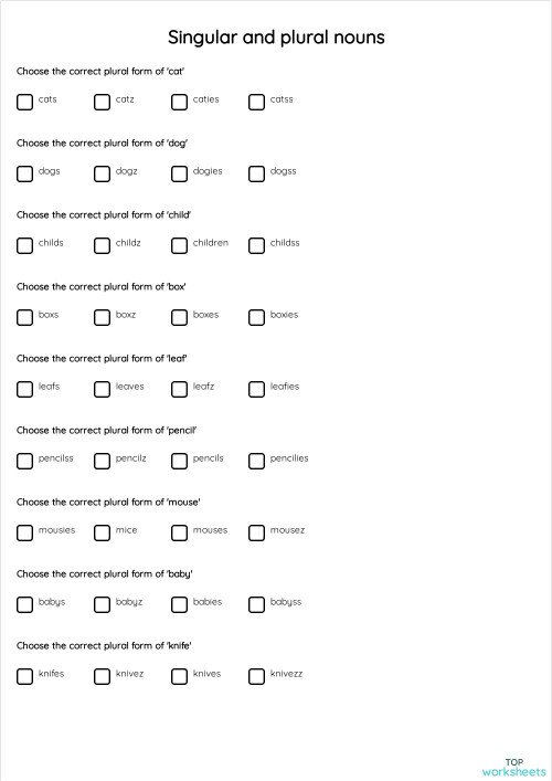 Singular and plural nouns. Interactive worksheet | TopWorksheets