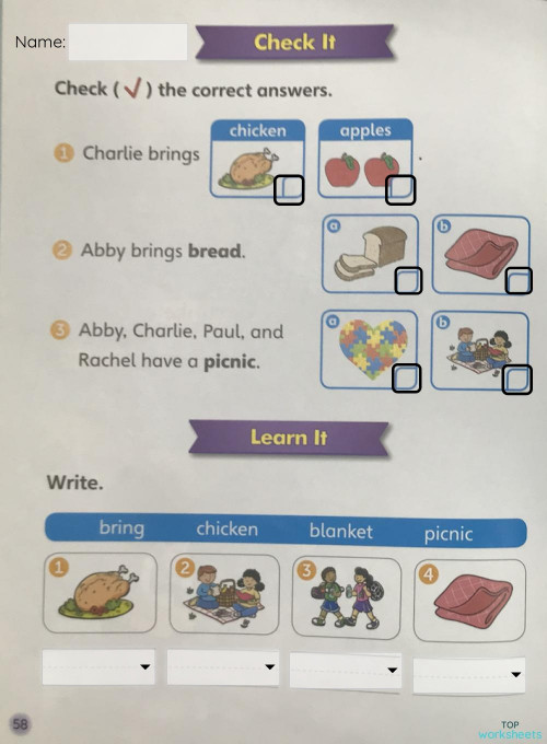 Class A-Unit 13 SB Practice P58-59. Interactive worksheet | TopWorksheets
