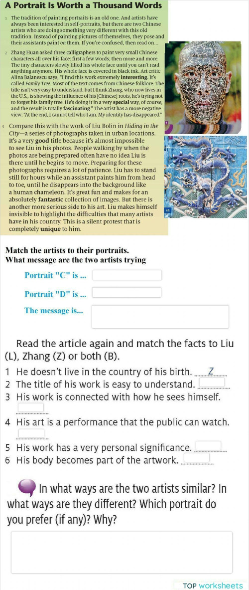 Int05 3.3 portraits. Interactive worksheet | TopWorksheets