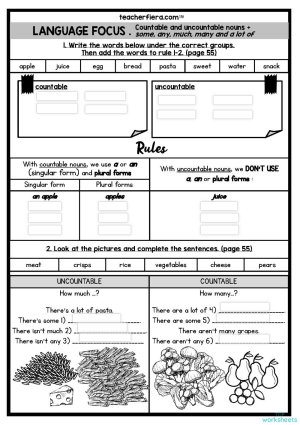Countable and uncountable nouns (1). Interactive worksheet | TopWorksheets