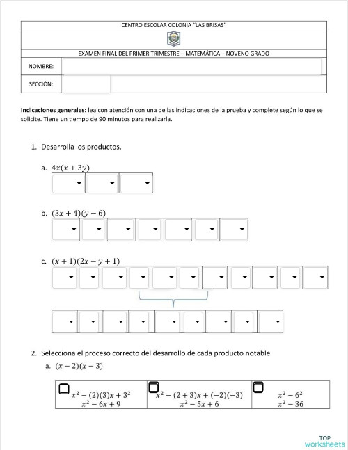 Operaciones con monomios. Ficha interactiva | TopWorksheets