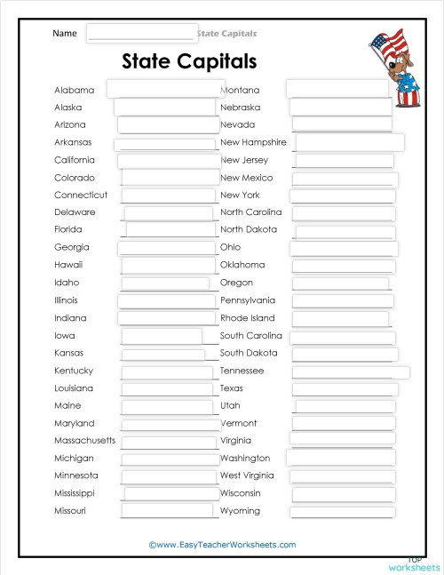 U.S capitals. Interactive worksheet | TopWorksheets