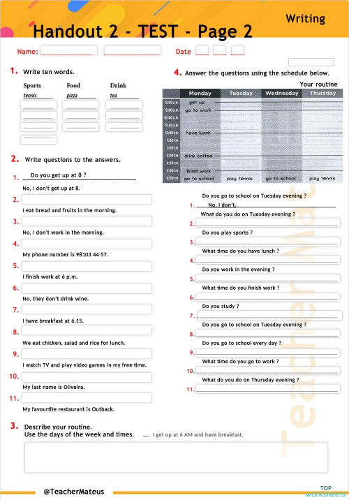 Handout 1 - Test 5 - Writing. Interactive worksheet | TopWorksheets