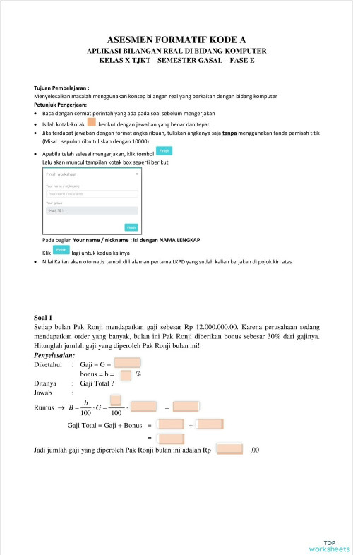 Asesmen formatif tjkt aplikasi bilangan real kode A. Interactive ...