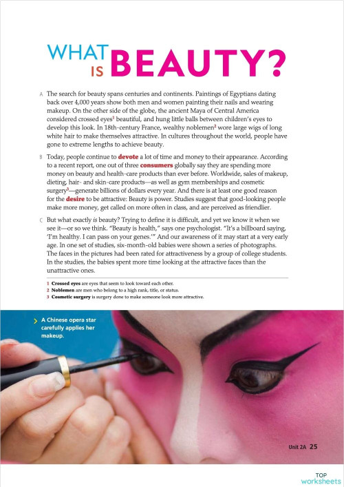 What is Beauty? A follow-up to the reading task. Interactive worksheet ...