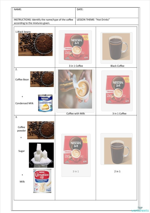Hot Drinks. Interactive worksheet | TopWorksheets