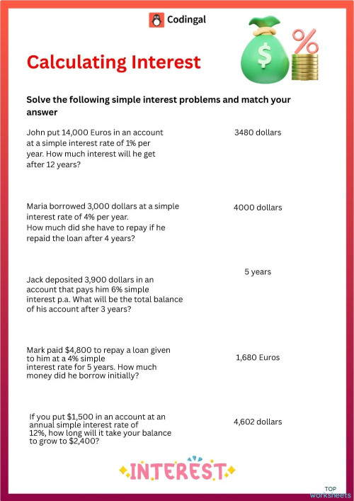 M_G07M04L08_WC02_Solving_Simple_Interest_Problems_2. Interactive worksheet | TopWorksheets