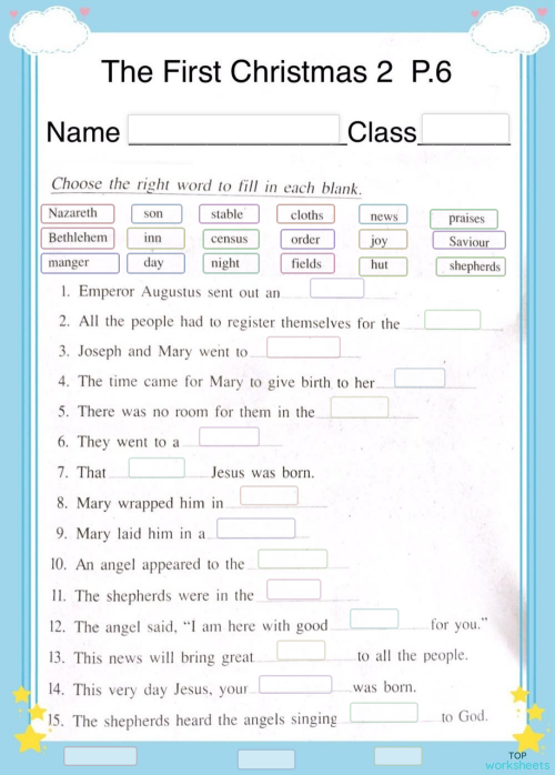 The First Christmas 2 P.6. Interactive worksheet | TopWorksheets
