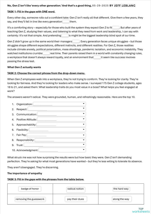 generations.gen z. Interactive worksheet | TopWorksheets