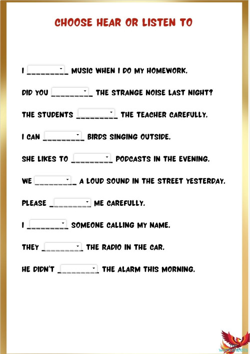 hear listen to hp. Interactive worksheet | TopWorksheets